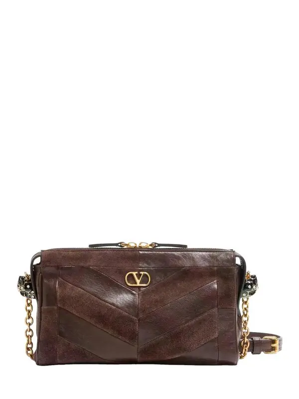 Valentino Garavani Panthea Small Shoulder Bag In Suede And Nappa With Chevron Pattern - Brown