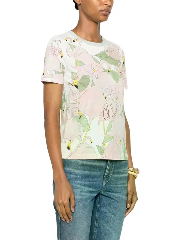 Chloé Flamingo Print T-shirt - Neutrals
