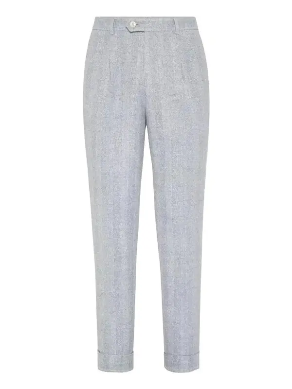 Brunello Cucinelli Herringbone Pleated Trousers - Grey