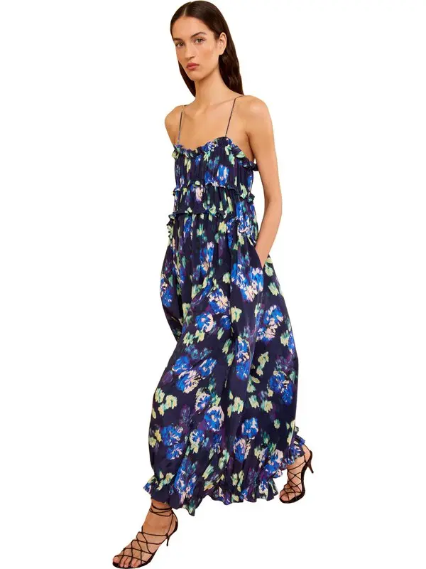 Ulla Johnson Clove Cami Silk Midi Dress In Floral Print - Evening Bloom