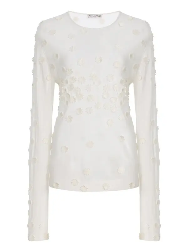 Altuzarra Carter Embellished Mesh Top - White