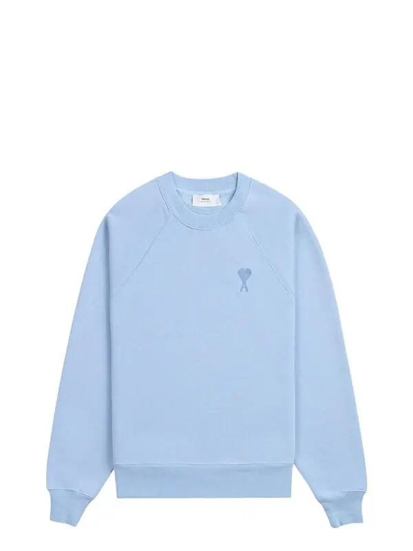Ami Organic Cotton Sweatshirt With Tonal Logo - Blue