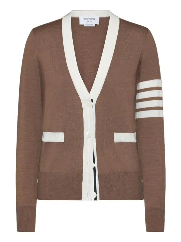 Thom Browne 4-bar Striped V-neck Cardigan - Brown