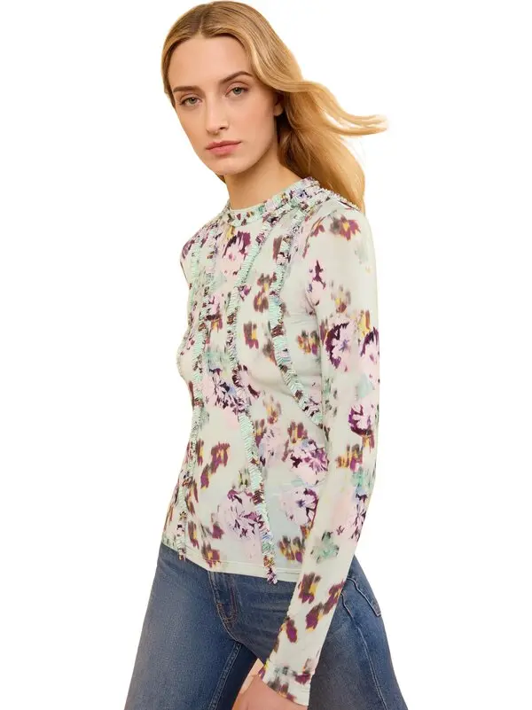 Ulla Johnson Clover Floral Print Ruffle Long Sleeve Top - Oasis