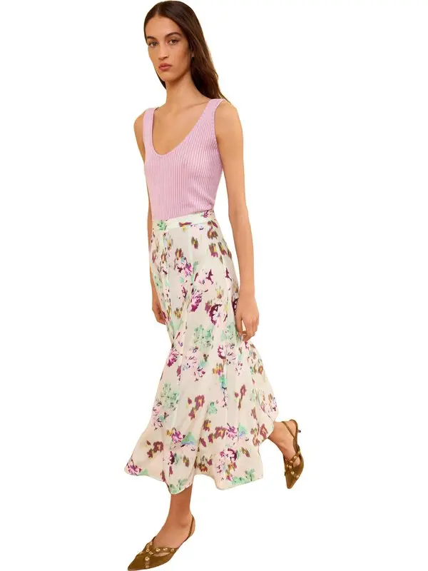 Ulla Johnson Rowan Silk Midi Skirt In Floral Print - Oasis