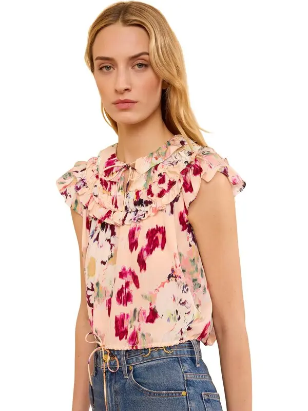 Ulla Johnson Eleonore Silk Top With Floral Print And Tiered Ruffles - Summer Garden