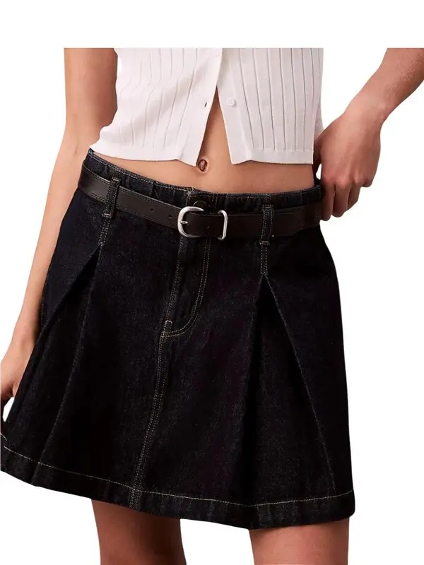 Calvin Klein A-line Denim Mini Skirt - Black
