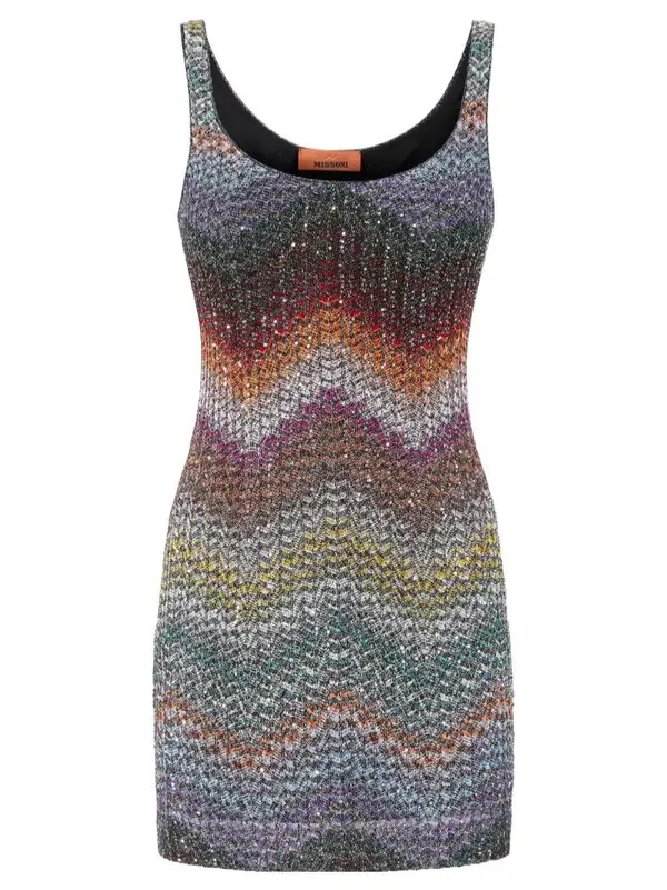 Missoni Embellished Zigzag Knit Strappy Mini Dress - Multicoloured