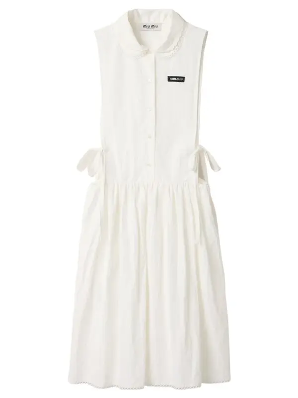 Miu Miu Sleeveless Collared Logo Poplin Dress - White