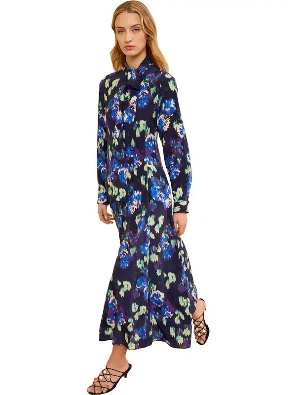 Ulla Johnson Evanthe Silk Floral Print Midi Dress - Evening Bloom