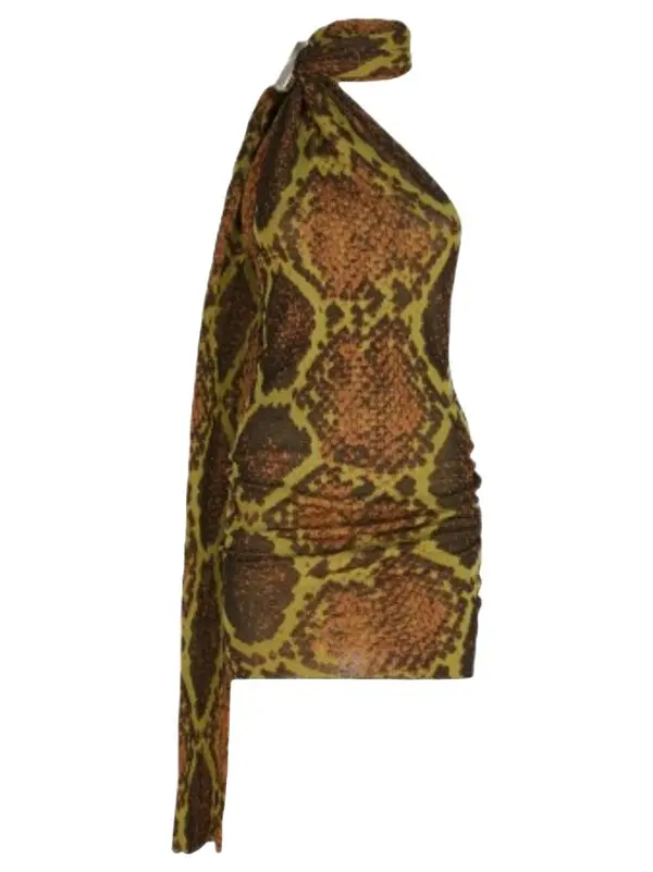 Attico Halterneck Snake Print Mini Dress - Brown