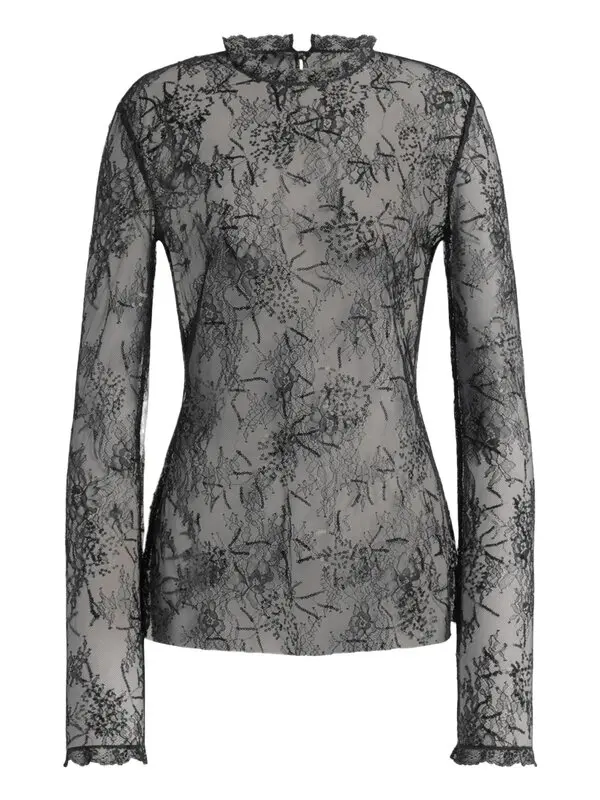 Alberta Ferretti Embroidered Lace Blouse With Sequins - Black