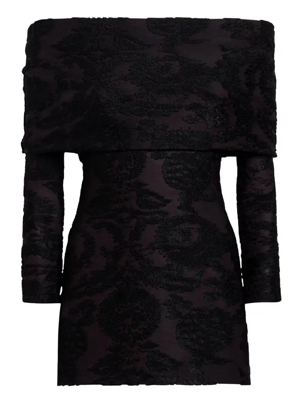 Etro Off-the-shoulder Flocked Stretch-velvet Longline Top - Black