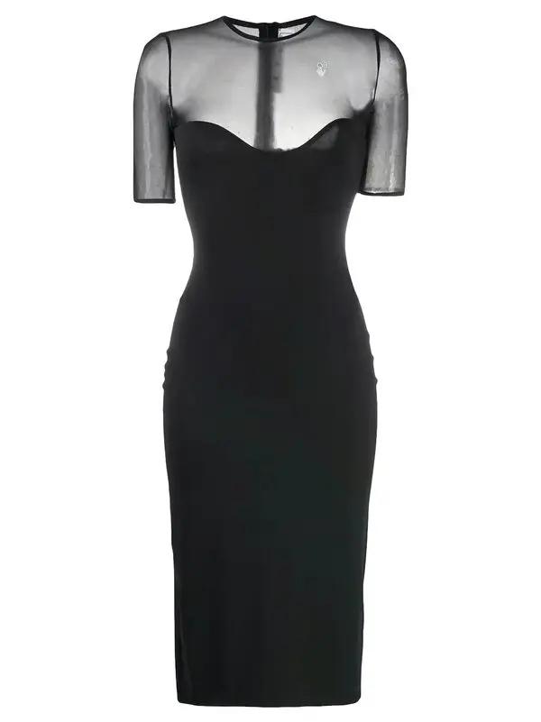 Off-White Sheer Panel Knee-length Dress - Black