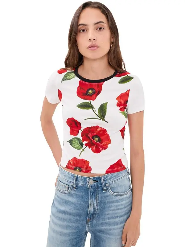 Alice + Olivia Floral Print Ringer Tee - Summer Poppy