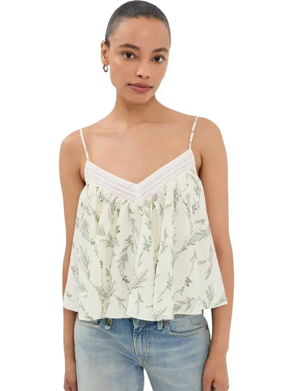 Veronica Beard Mariale Floral Print Cotton Silk Voile Top - Dove Multi