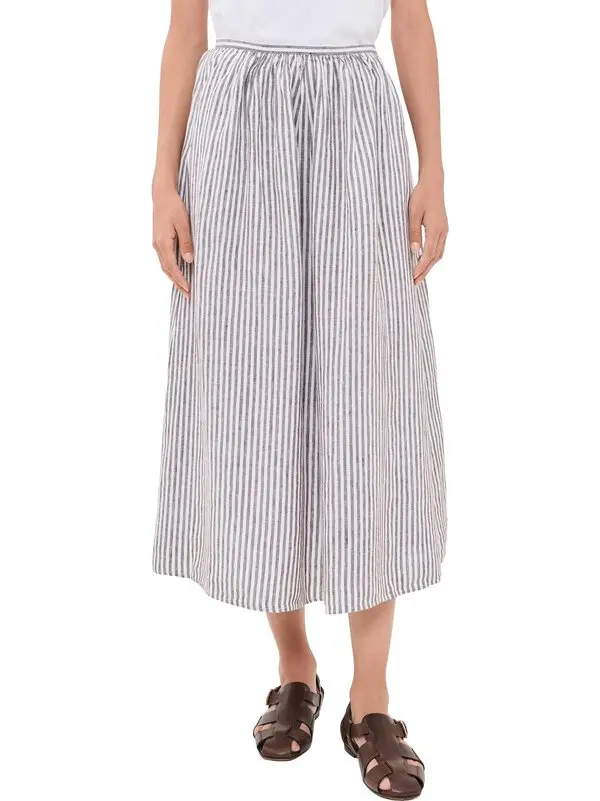 ALEX MILL Charlie Linen Stripe Skirt - Espresso/ivory