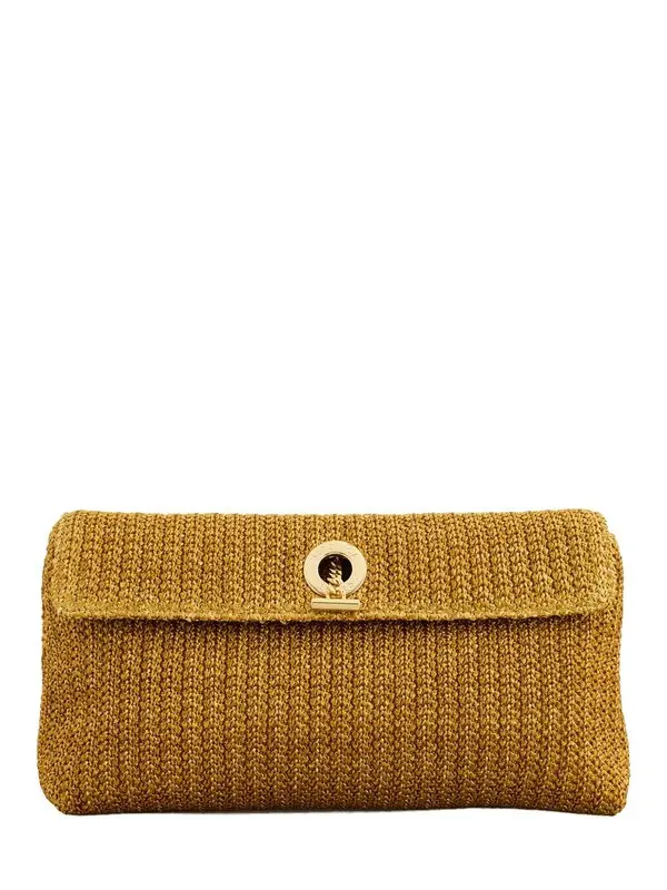 Veronica Beard Raffia Clutch With -tone Hardware - Gold