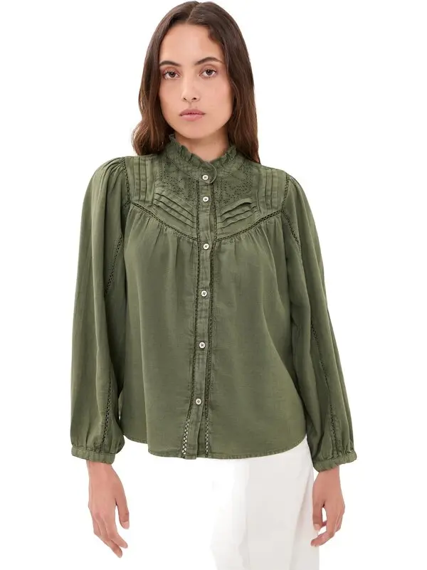 Ba&sh Gilda Embroidered Eyelet Blouse - Kaki