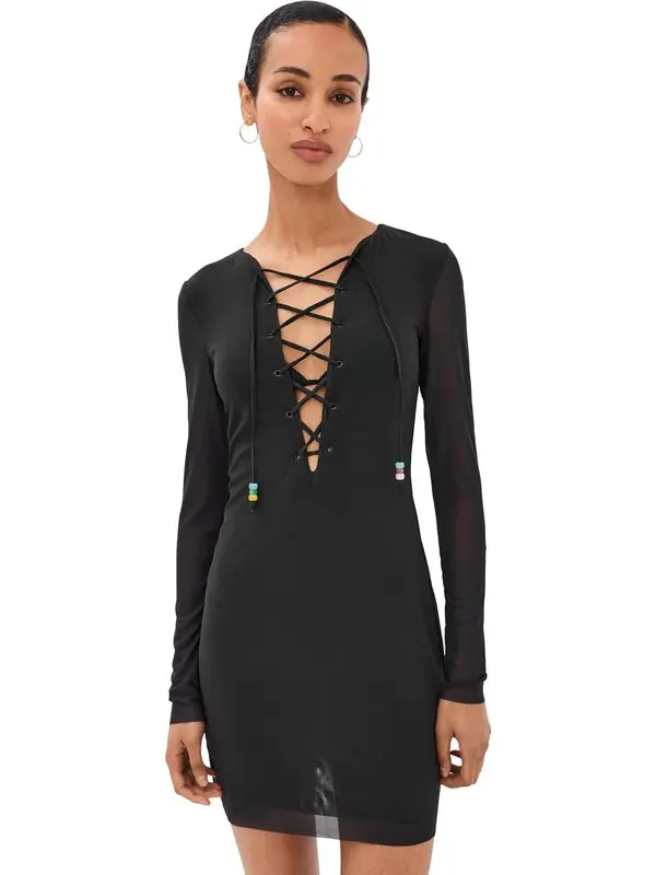 Staud Reve Mini Dress With Lace-up Detail - Black
