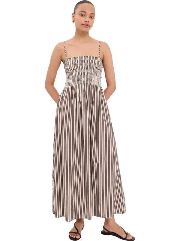 PISTOLA Bianca Striped Smocked Bodice Midi Dress - Java Stripe