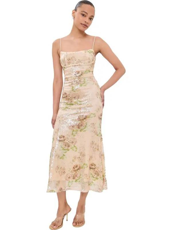 Bardot Adoni Sequin Mesh Midi Dress - Beige Fl
