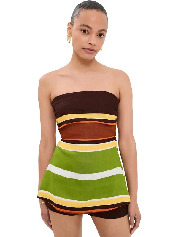Faithfull The Brand Solmar Strapless Striped Linen Top - Valencia Stripe