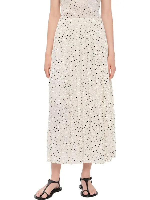 Theory Pleated Wrap Skirt With Polka Dot Print - Ivory Multi/chk