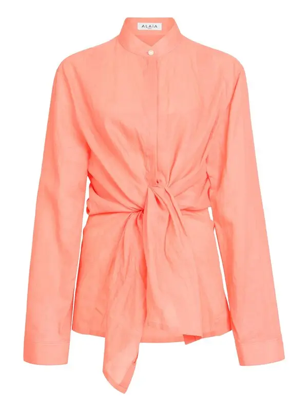 Alaïa Cotton-linen Tie Detail Shirt - Pink