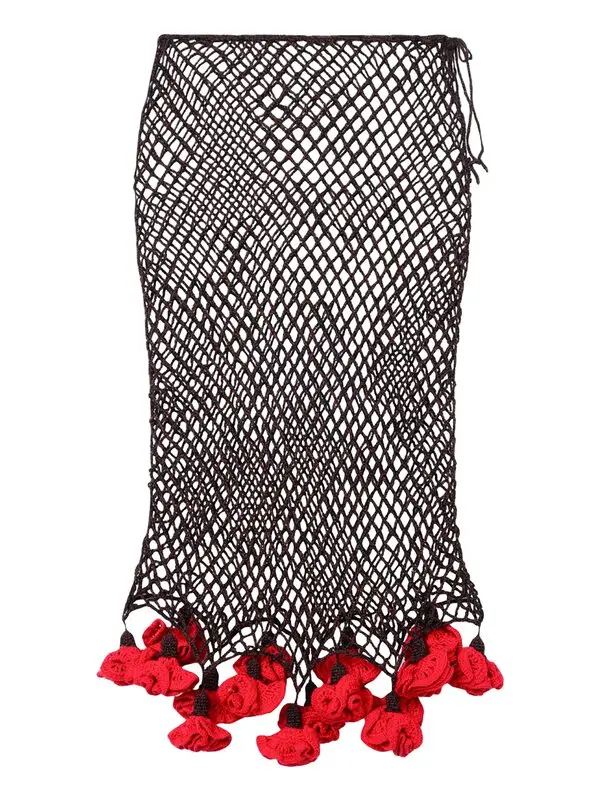 Alaïa Floral Crochet Midi Skirt - Brown