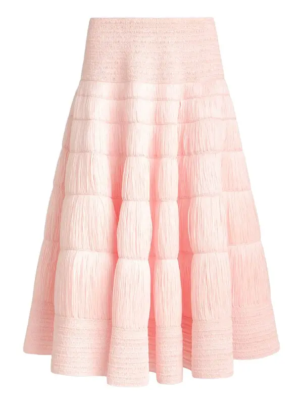 Alaïa Faux Raffia Crochet Midi Skirt - Pink