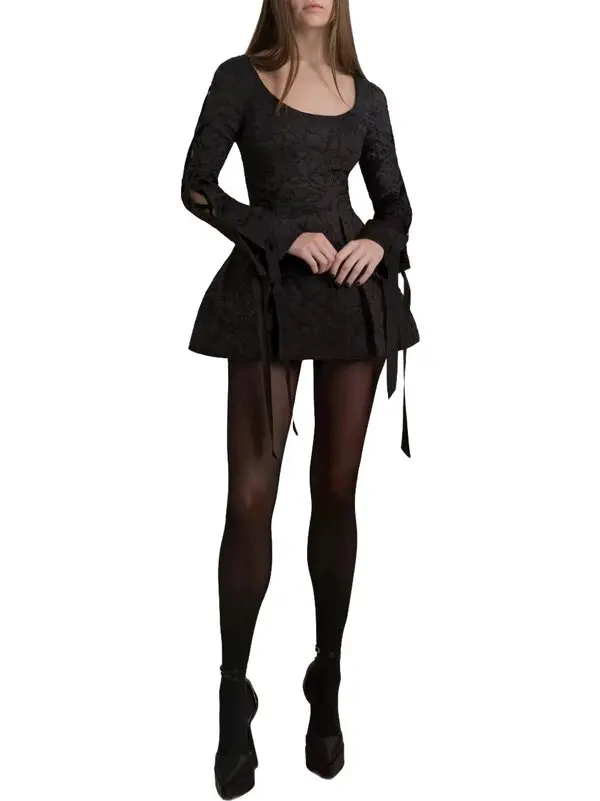 CONTESSA MILLS Julia Floral-jacquard Lace-up Dress - Black