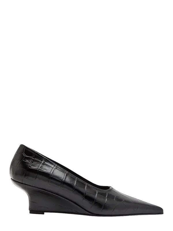 TOTEME Crocodile-effect Leather Wedge Pumps - Black