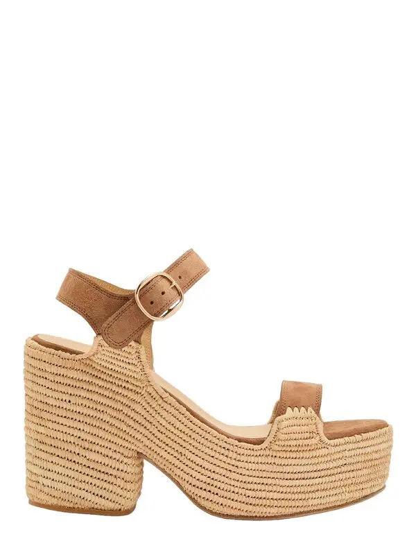 Gabriela Hearst Sardis 100 Suede And Raffia Platform Sandals - Camel