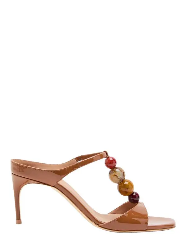 MALONE SOULIERS Lena 70 Patent Mules With Beaded Detail - Caramel