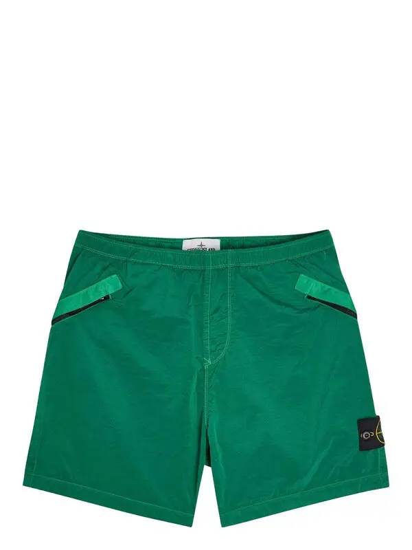 Stone Island Logo-appliquéd Crinkled Nylon Shorts - Green