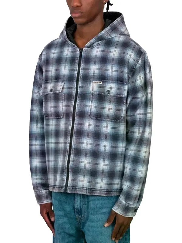 StÜssy Checkered Zip-up Hooded Jacket - Blue