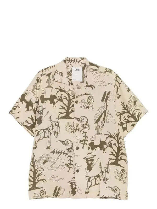 OAS Company Poplan Cuba Graphic-print Linen Shirt - Neutrals