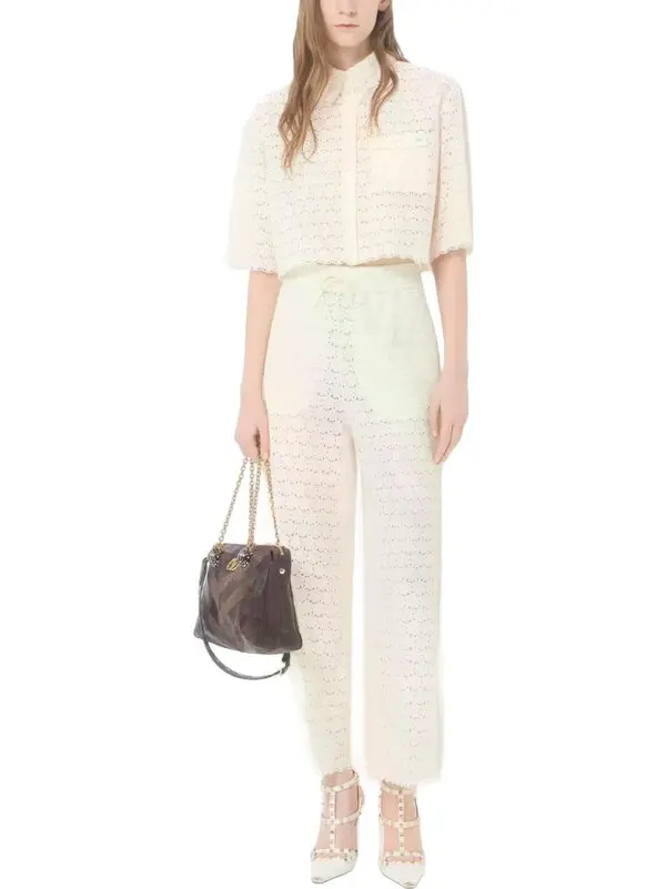 Valentino Garavani Fleurs A Jour Cotton Pants - Neutrals