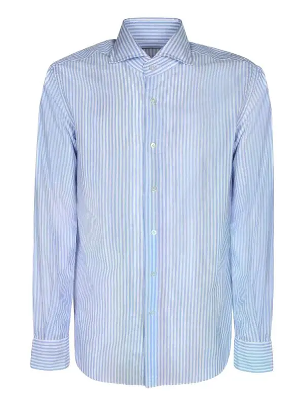 DELL'OGLIO Vertical-stripe Long-sleeve Shirt - Blue