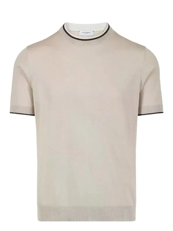 PAOLO PECORA Contrast-trim Short-sleeve Sweater - Neutrals
