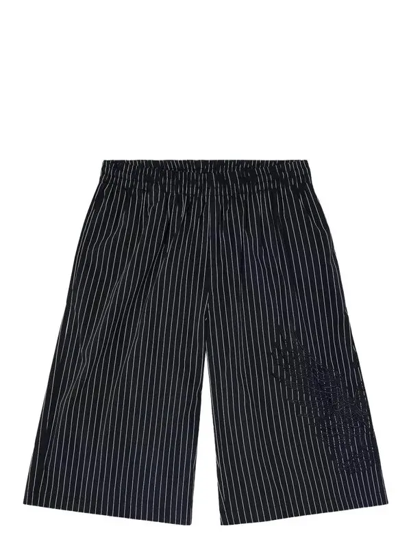 DIESEL® Pinstriped Shorts With Phoenix Embroidery - Black