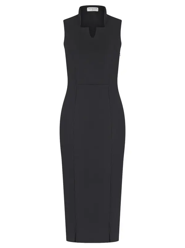 CELESTINE & MAE Maia Midi Dress With Notch Neckline - Black