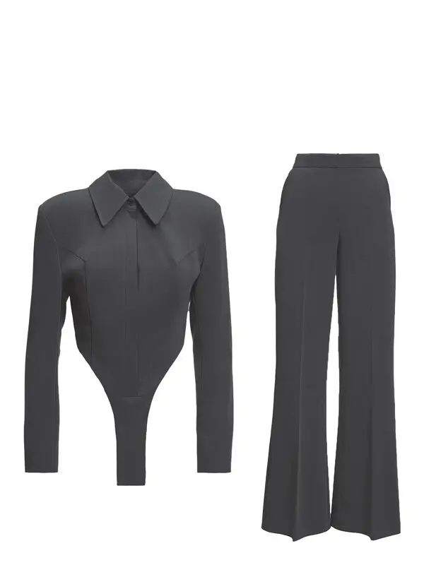 BLUZAT Body Shirt And Straight Trousers Set - Black