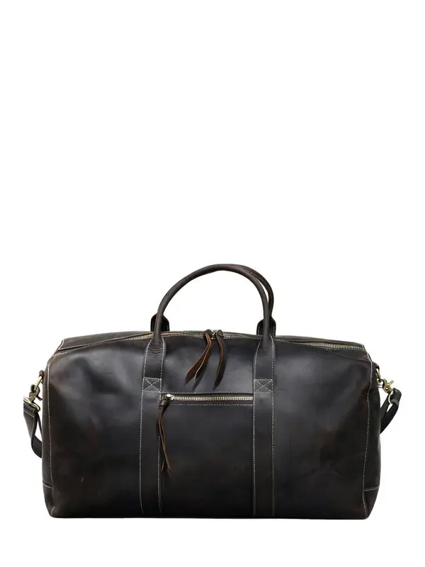 TOURI Genuine Leather Vintage Travel Duffel Bag - Brown