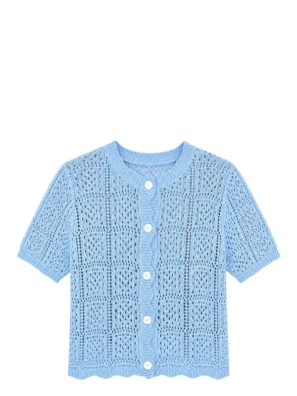 YUMI Crochet Short Sleeve Cardigan - Blue
