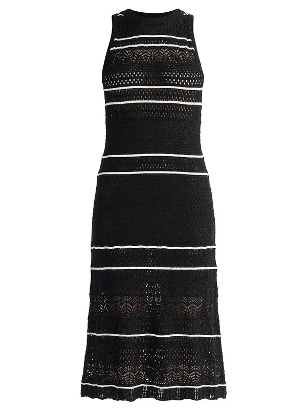 PAISIE Contrast Detail Pointelle Knitted Dress - Black