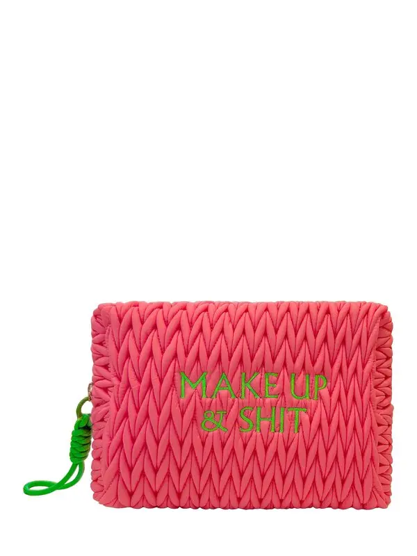 LILLY LOVES Quilted Puffy Cosmetic Bag With Embroidered Detail - Pink