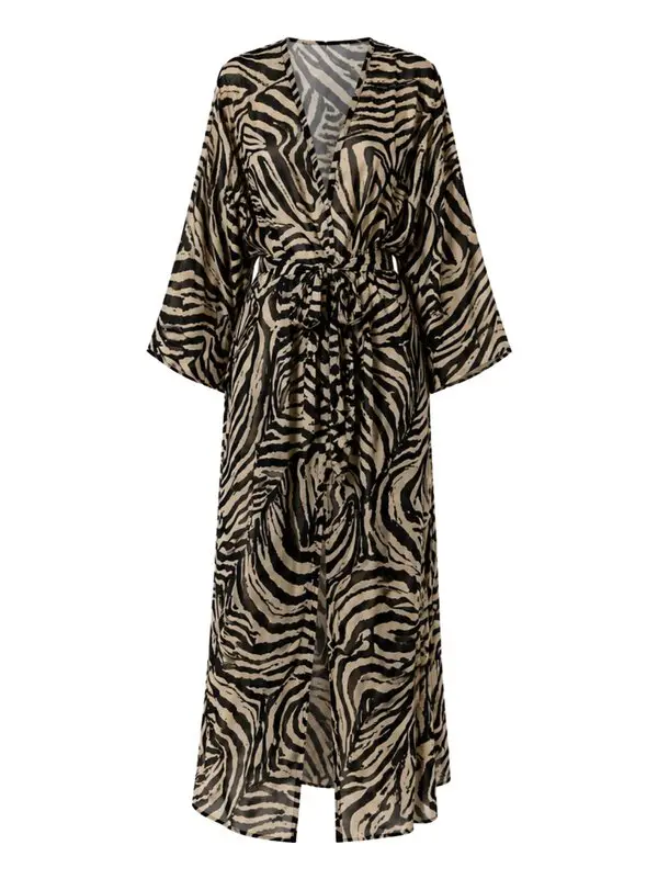 NUVV COLLECTION Zebra Print Resort Kaftan Dress - Black