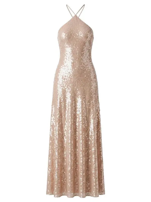 BELSIZE25 Gold / Rose Gold Mayfair Series Sequinned Halterneck Gown - Gold/rose Gold